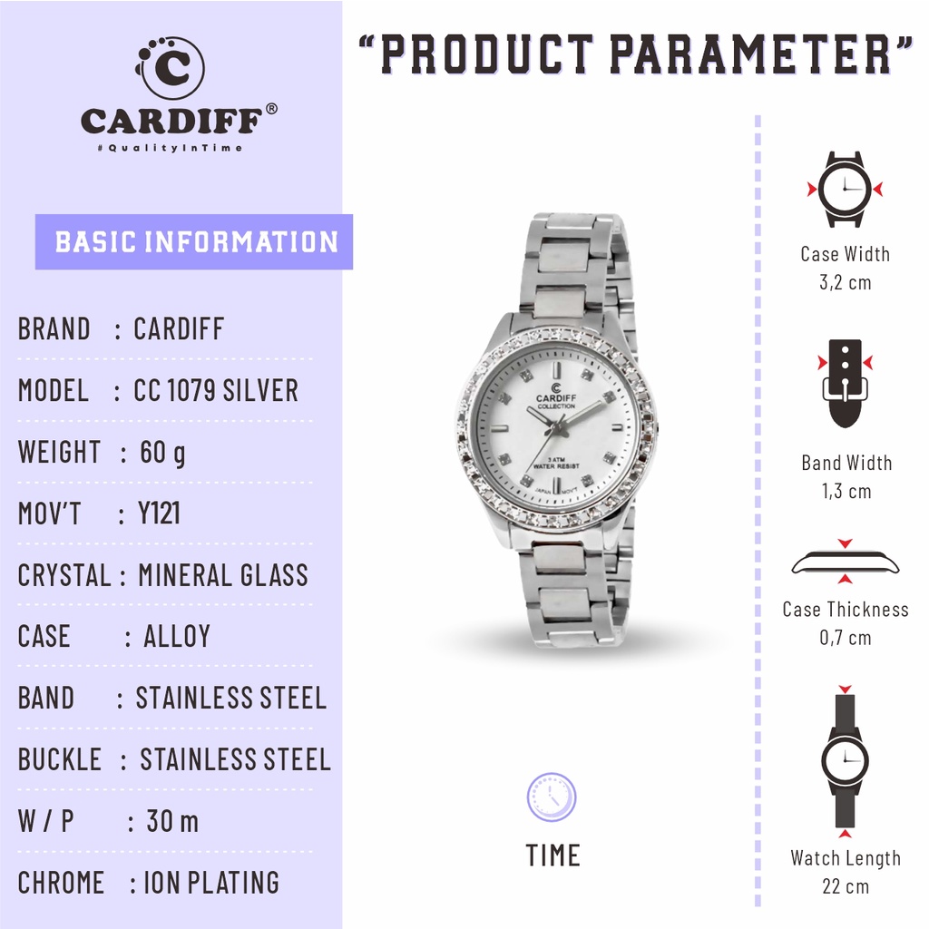 Jual CARDIFF CC 1079 AL Jam Tangan Rantai Cewek Kasual Water Resist ...