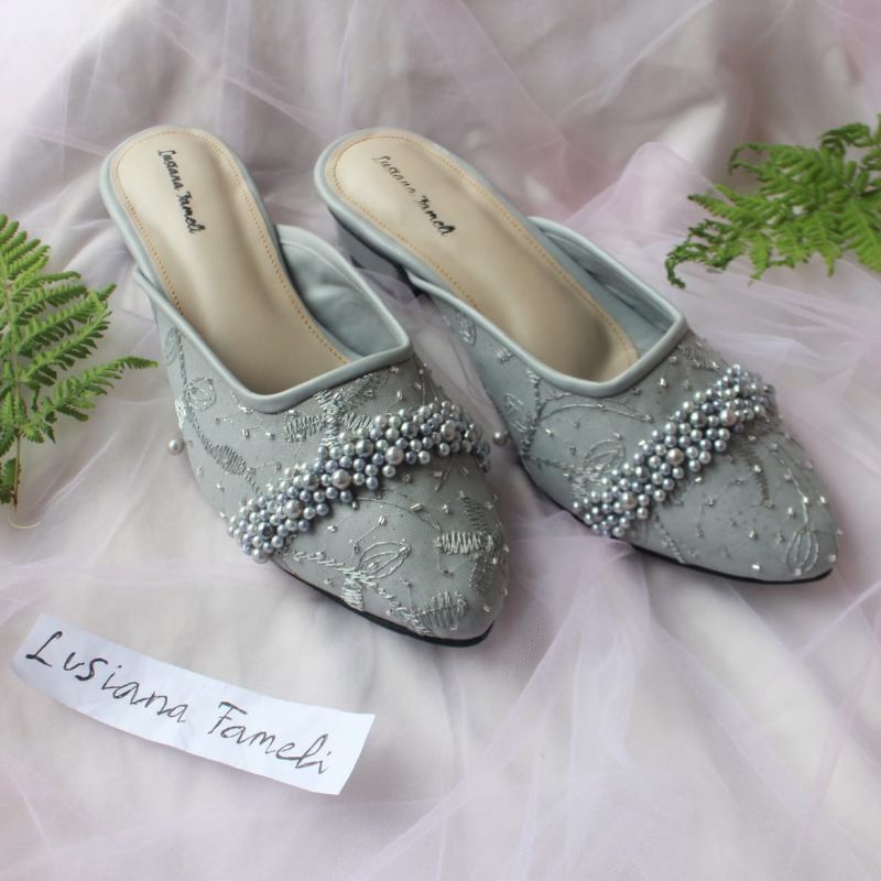 Jual ARIN I Sepatu pesta heels pengantin hak datar - 7 cm heels payet ...