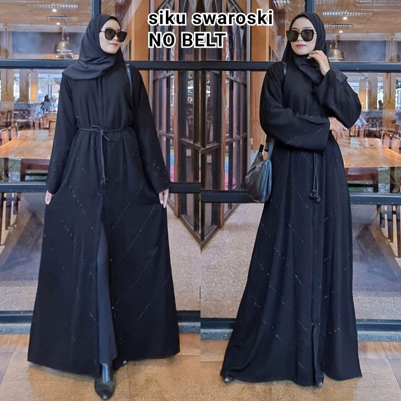 Jual Abaya Gamis Hitam Polos Maxi Outer Swarosky Busana Fashion Muslim ...