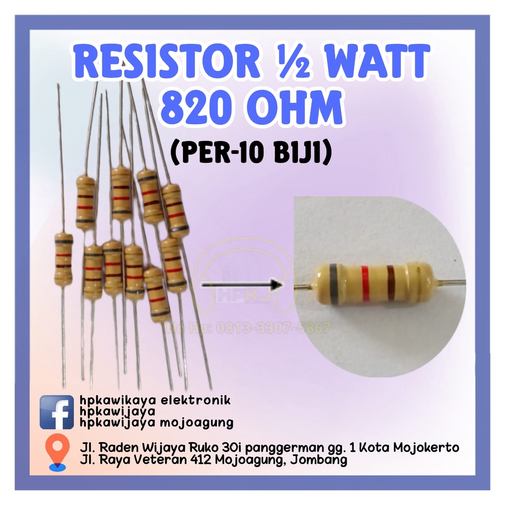 Jual ( 10PCS ) RESISTOR 1/2 WATT 820 OHM 1/2watt 820 ohm R 1/2 watt ...