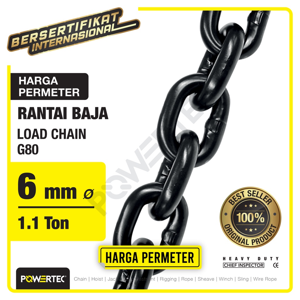Jual POWERTEC Load Chain / Rantai Baja G80 - 6mm - Meteran | Shopee ...
