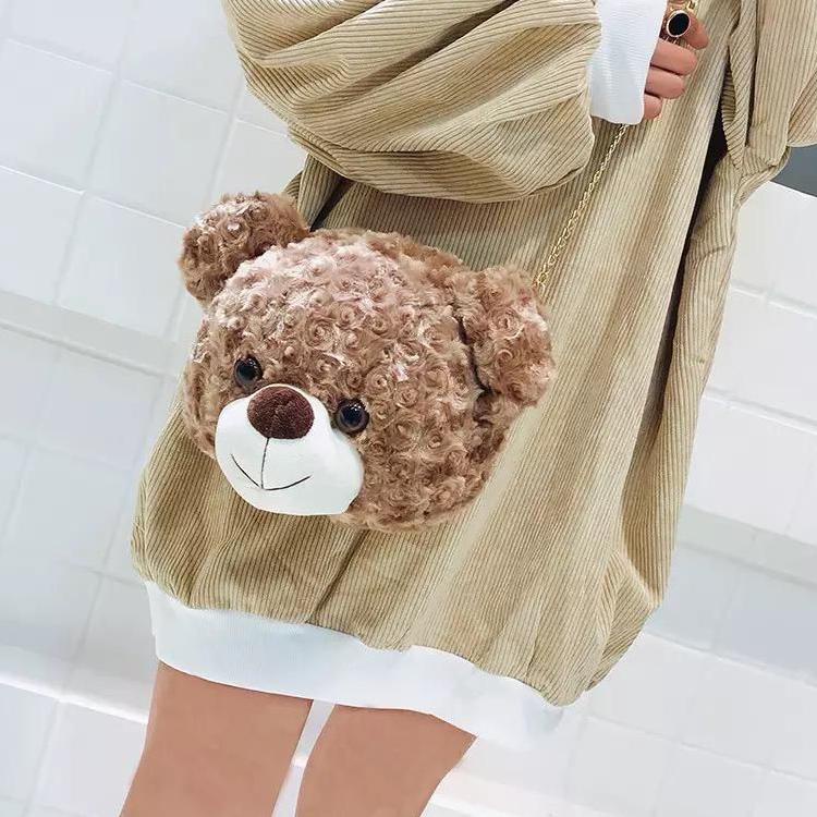 Jual ☄ Tas Bulu Selempang Teddy Bear Tas Boneka Kepala Teddy Bear Tas ...
