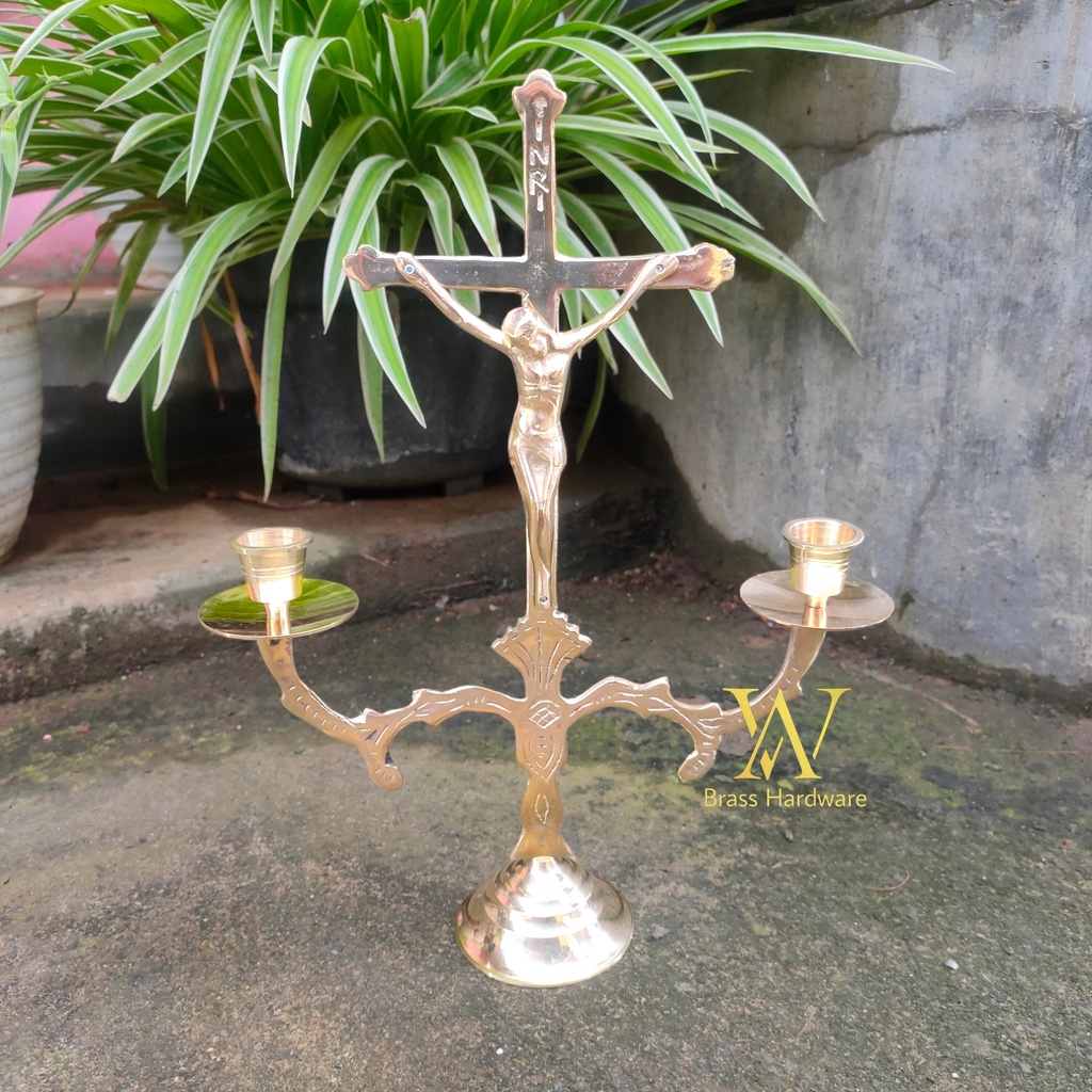 Jual Tempat Lilin Salib Yesus Salib Duduk Kuningan Rohani 1 pcs ...