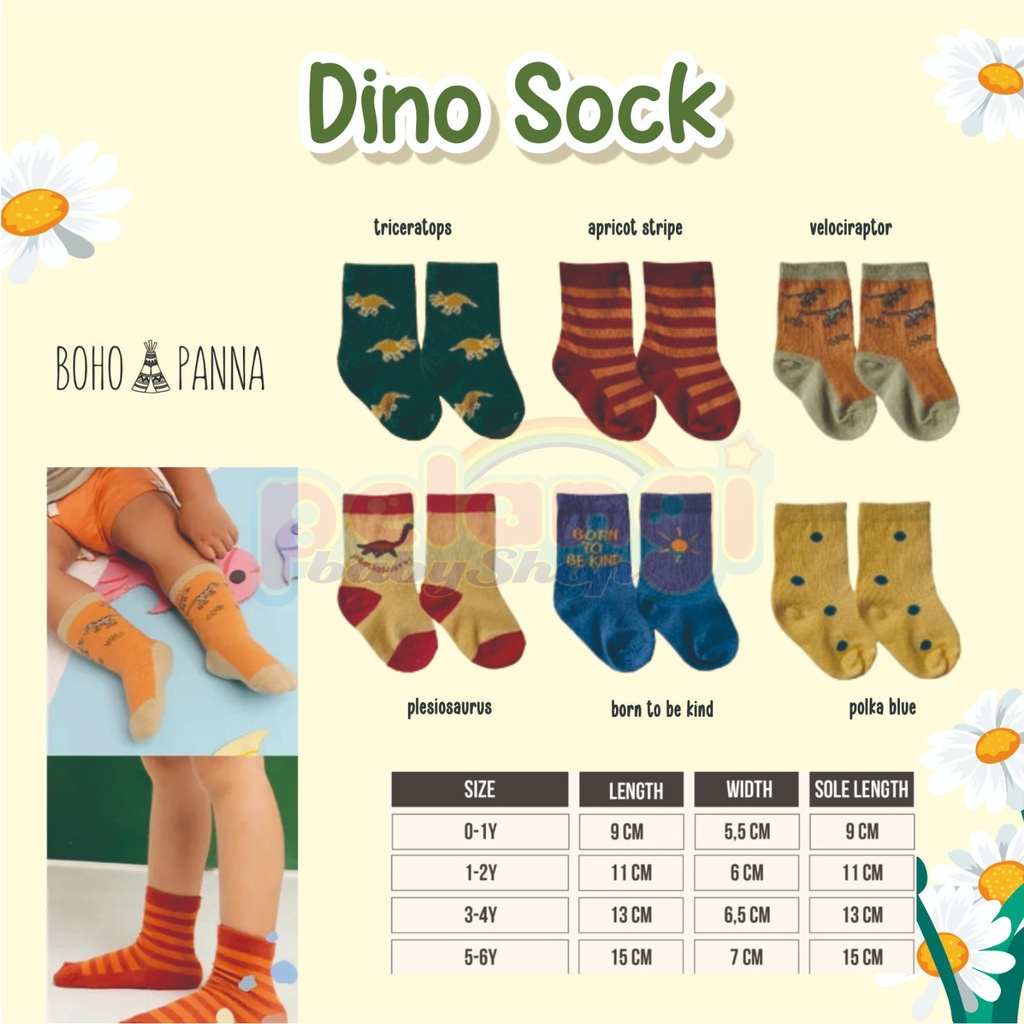 Jual BOHOPANNA | BOHO BABY | BOHO PANNA - BASIC SOCK DINO - Kaos Kaki Anak | Shopee Indonesia