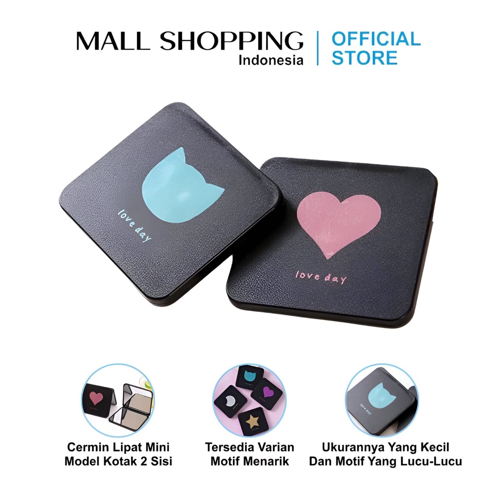 Jual Cermin Lipat Mini Model Segiempat 2 Sisi / kaca mini motif lucu ...