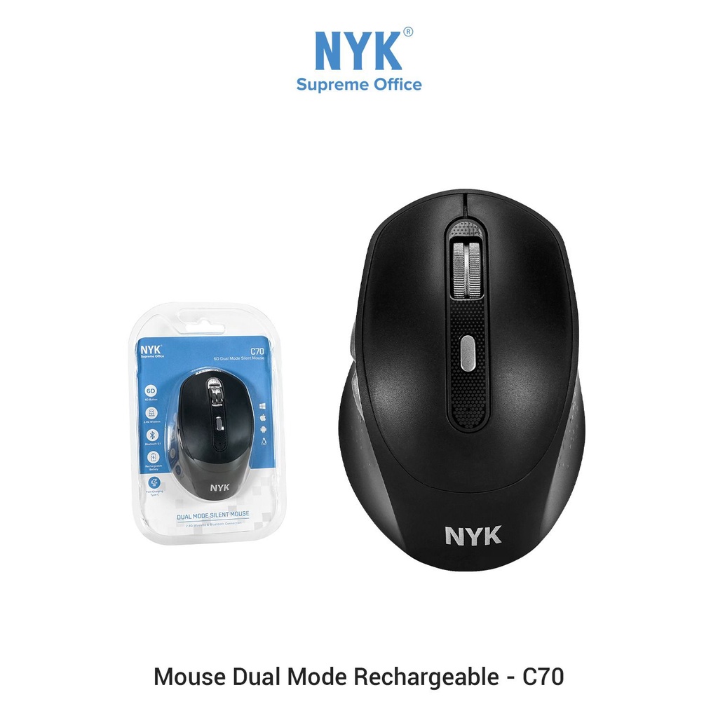 Jual NYK C70 Mouse DUAL Mode Wireless + Bluetooth Rechargeable | Shopee ...