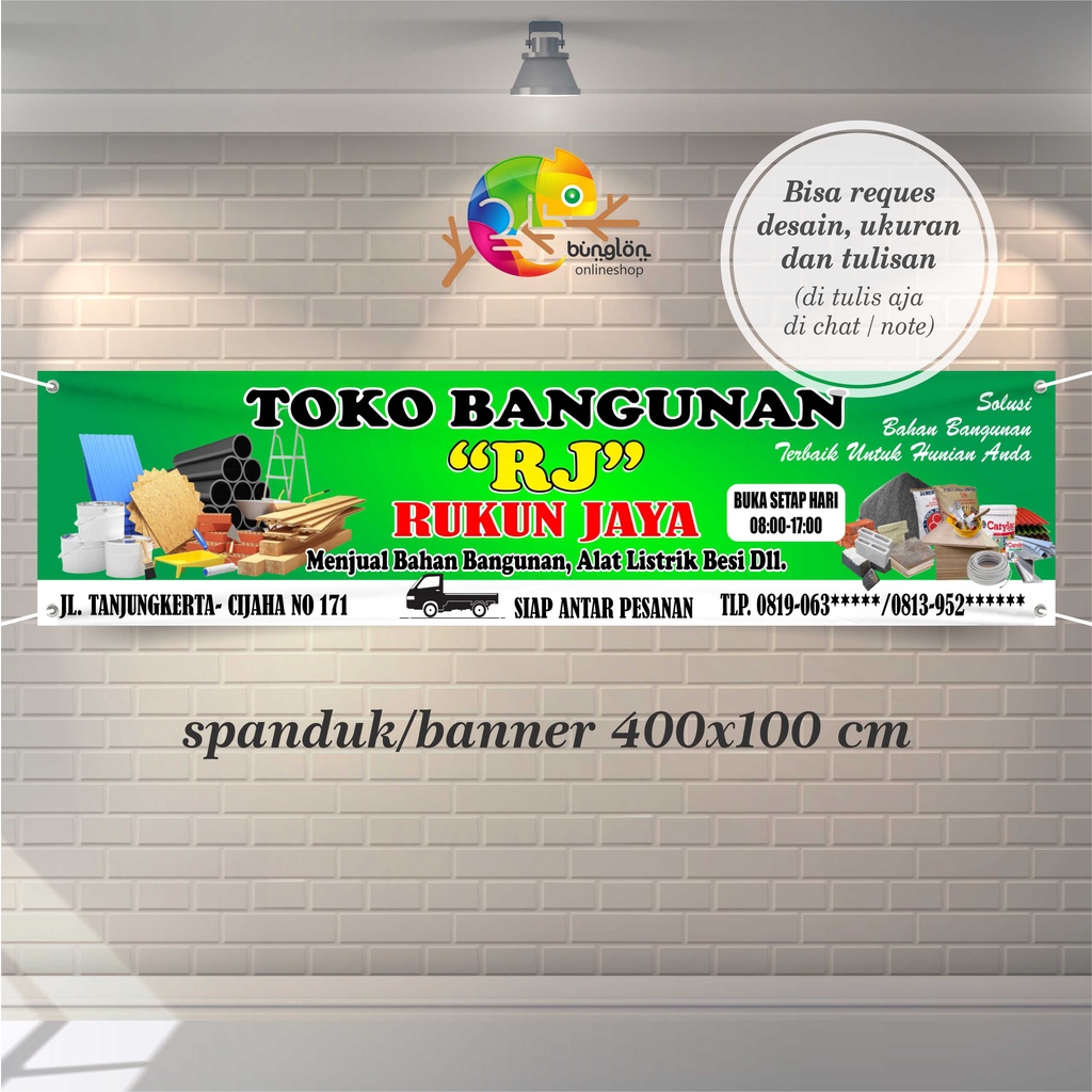 Jual Spanduk Banner 400x100 Cm Spanduk Toko Bahan Bangunan, Spanduk ...