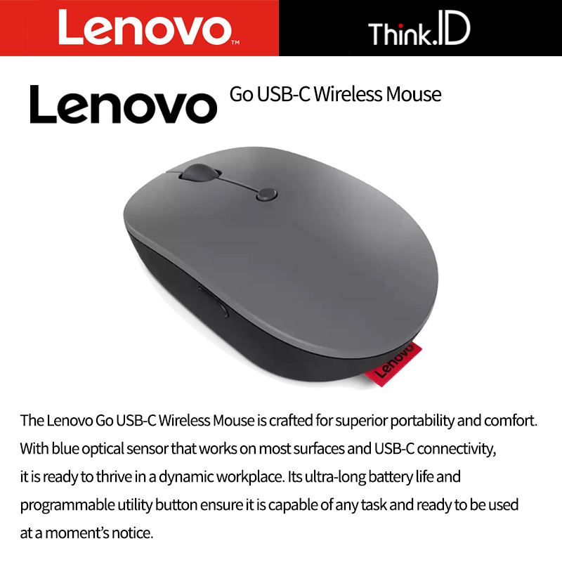Jual Lenovo Go USB-C Wireless Mouse Thunder Black 4Y51C21216 | Shopee ...