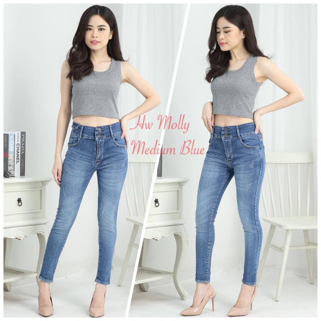 Jual CELANA JEANS WANITA HW MOLLY MEDIUM BLUE / HW MOLLY | Shopee Indonesia