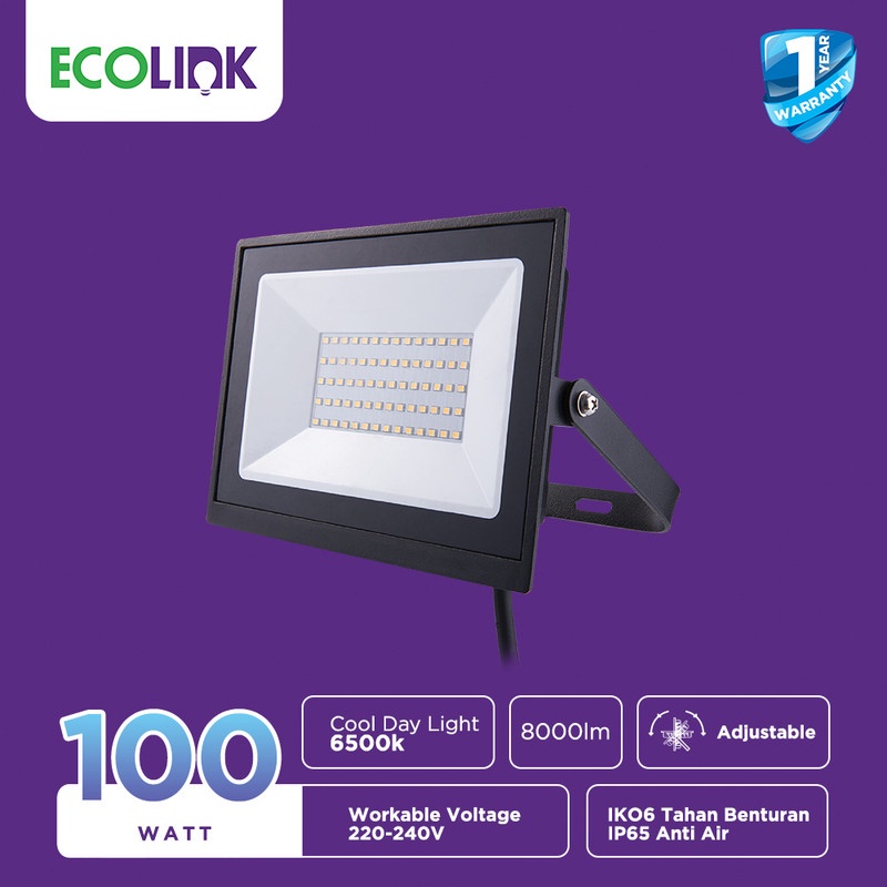 Jual Ecolink Lampu Sorot Tembak Outdoor LED Flood Light 100W Putih Cool | Shopee Indonesia