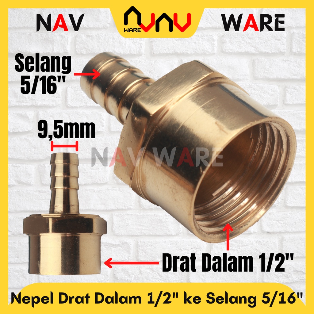 Jual Nepel Drat Dalam 1/2 Inci ke Selang 5/16 Inch Kuningan Female Hose ...