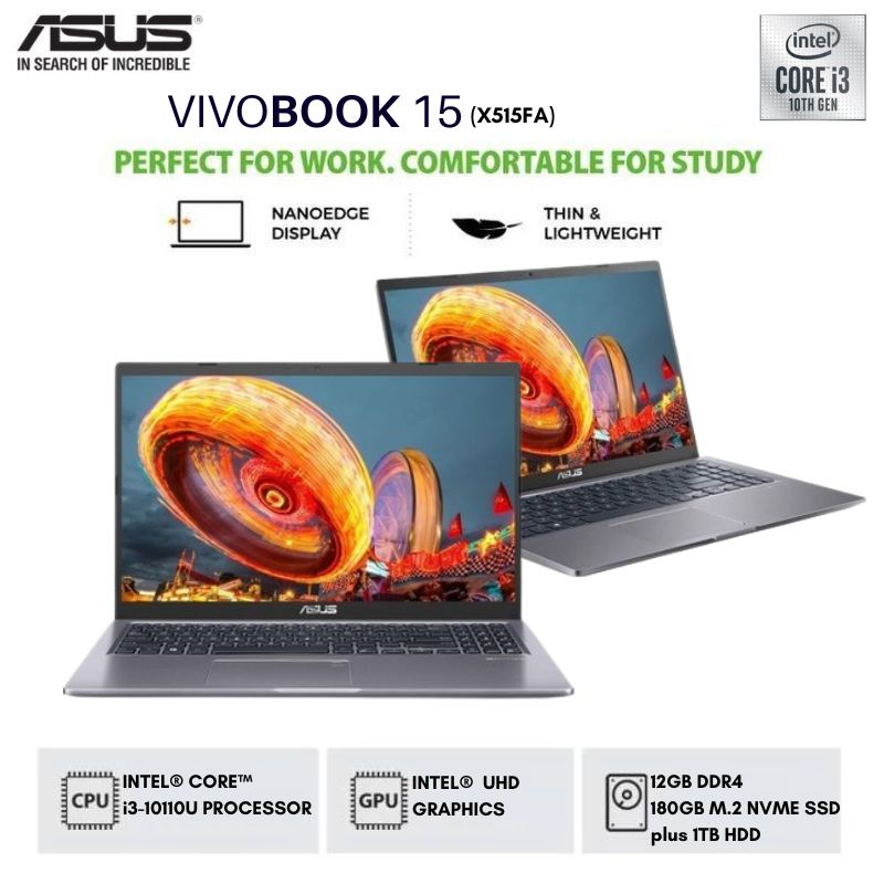 Jual ASUS VIVOBOOK X515FA INTEL CORE i3-10110U RAM 12GB SSD 180GB + 1TB ...