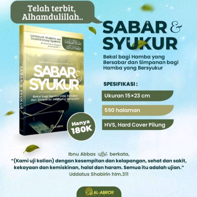 Jual Buku SABAR DAN SYUKUR - AL ABROR MEDIA - BEKAL BAGI HAMBA YANG ...
