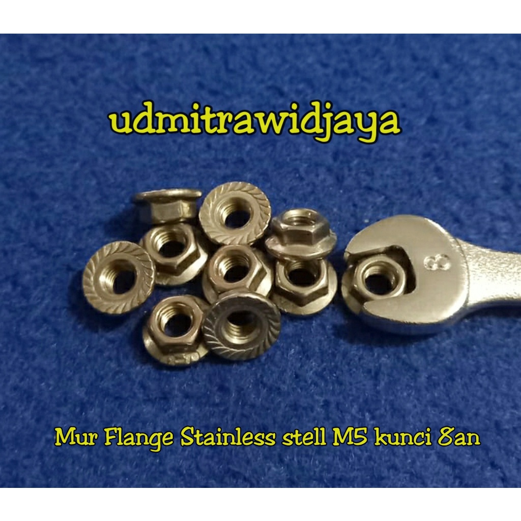 Jual Mur flange stainless stell M5 p 0,8 P0,8 drat standart kunci 8mm ...