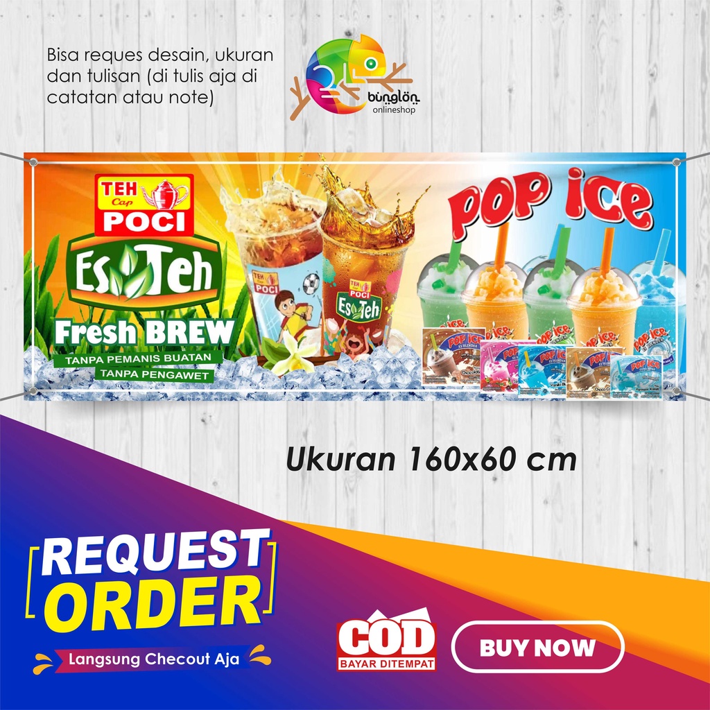 Jual Size 60x160 Cm, Spanduk Banner Minuman Teh Poci & Pop Ice | Shopee ...
