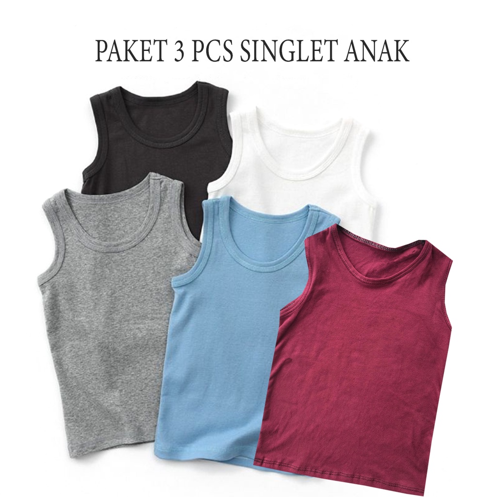 Jual Kaos Singlet Anak Laki2 3 Pcs Motif Polos Umur 2 – 10 Tahun ...