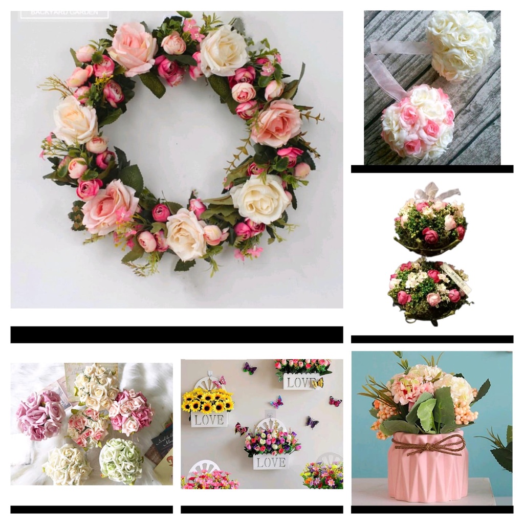 Jual pajangan aneka bunga untuk pintu hiasan wreath flower bunga palsu ...