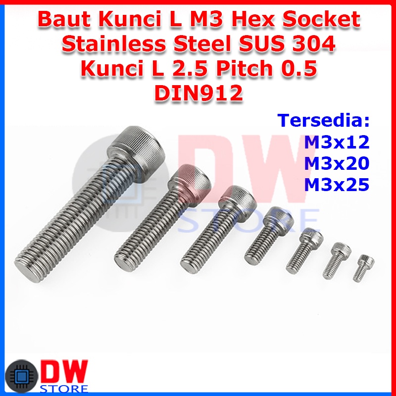 Jual Baut Kunci L M3 Hex Socket Stainless Steel SUS304 304 Anti Karat Minimal 10pcs | Shopee ...