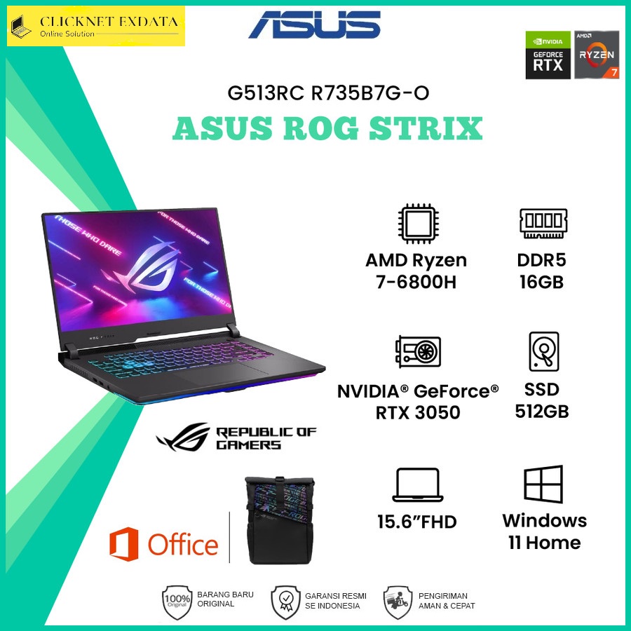 Jual ASUS ROG Strix G513RC R735B7G-O R7-6800H 16GB 512GB SSD RTX3050 ...