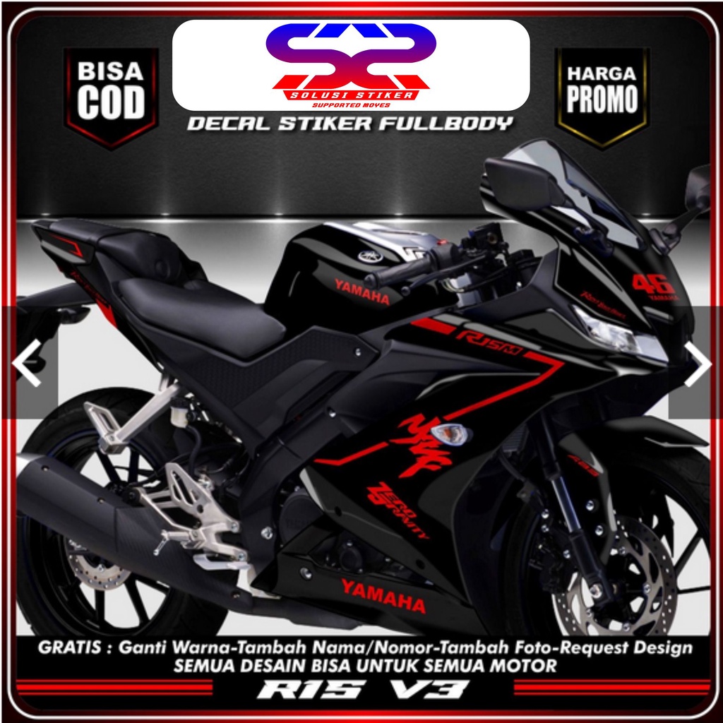 Jual Cod Stiker Decal R15 V3 Sticker Yamaha R15 V3 Fullbody//List Merah ...