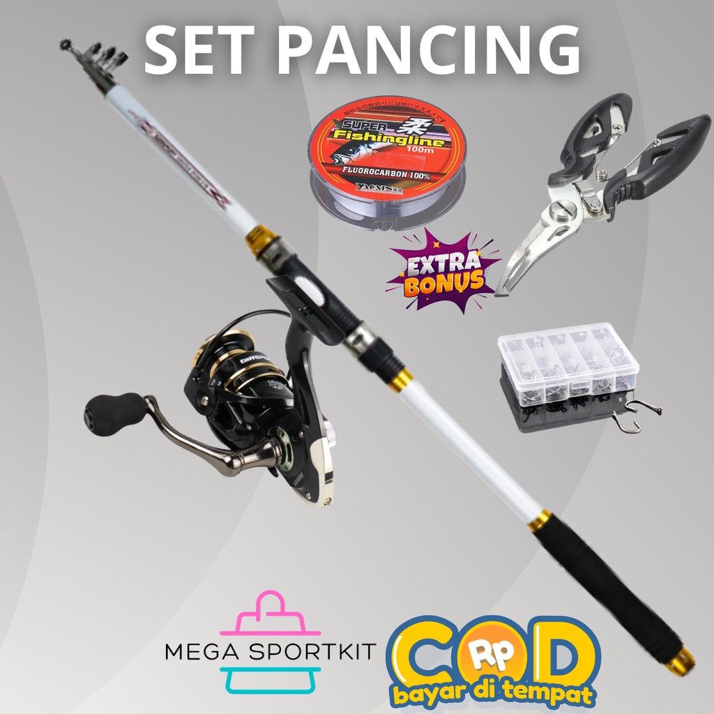Jual Set Pancing 5 in 1 Joran 2.4 Meter Reel Seri NX2000 Senar Tali 100 ...