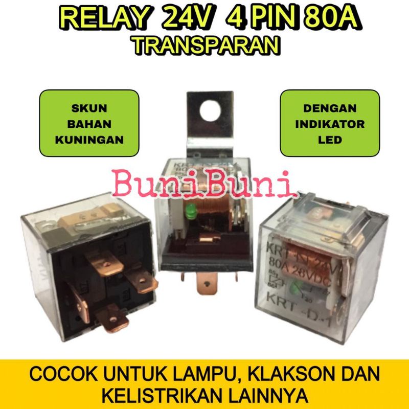 Jual RELAY Transparan Bening 24V KAKI 4 Pin 80A Untuk Lampu Klakson ...