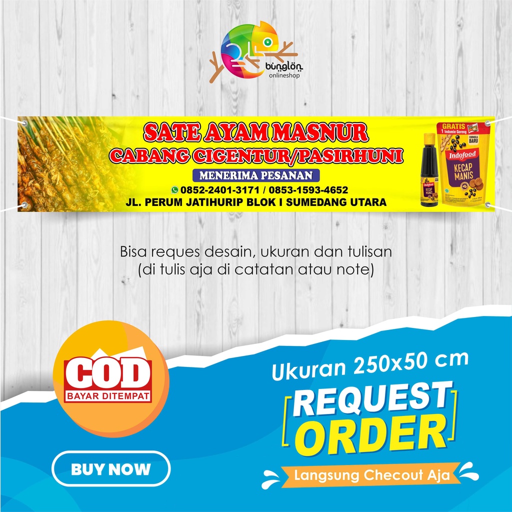 Jual Size 250x50 Cm, Spanduk Banner Sate Ayam, Sapi, Kambing, Domba ...
