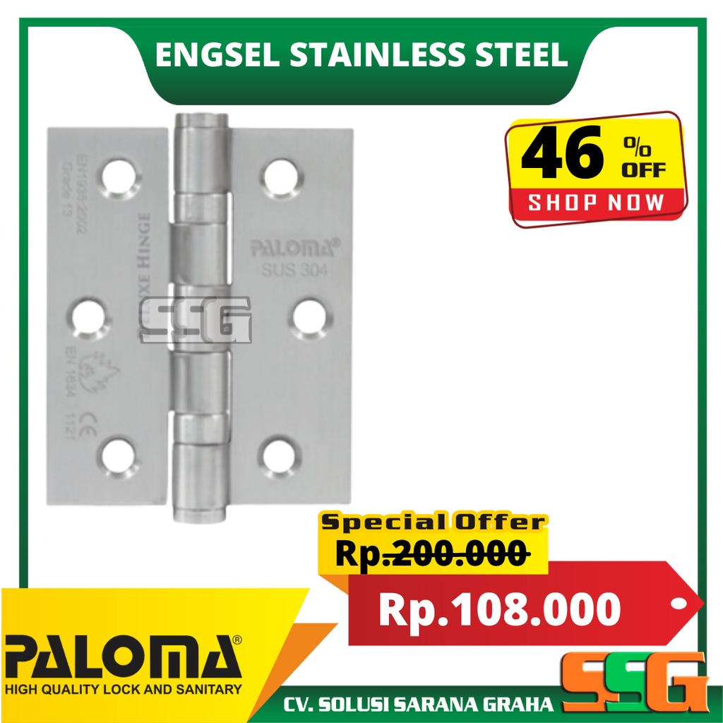 Jual Engsel Stainless PALOMA BHP221 DLX 3 2MM 2BB NRP SS Engsel Jendela ...