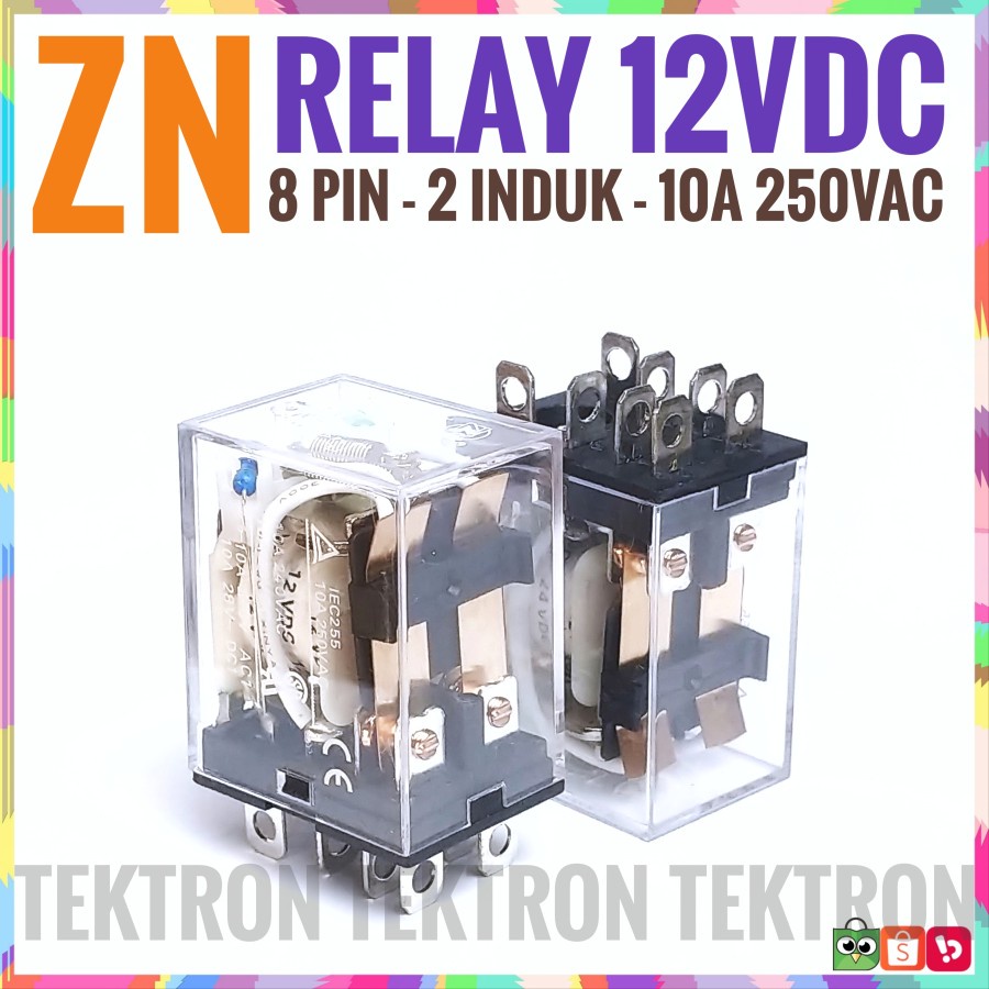 Jual ZN Relay 12V 8pin 2 induk Coil 12VDC Switch 10A 250VAC LY2N 8p LY2 | Shopee Indonesia