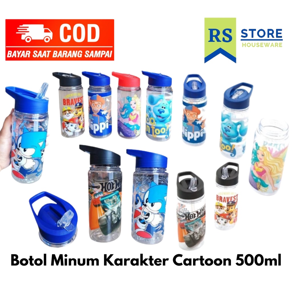 Jual botol minum cartoon 500ml/botol minum sedotan kartun bpa free ...
