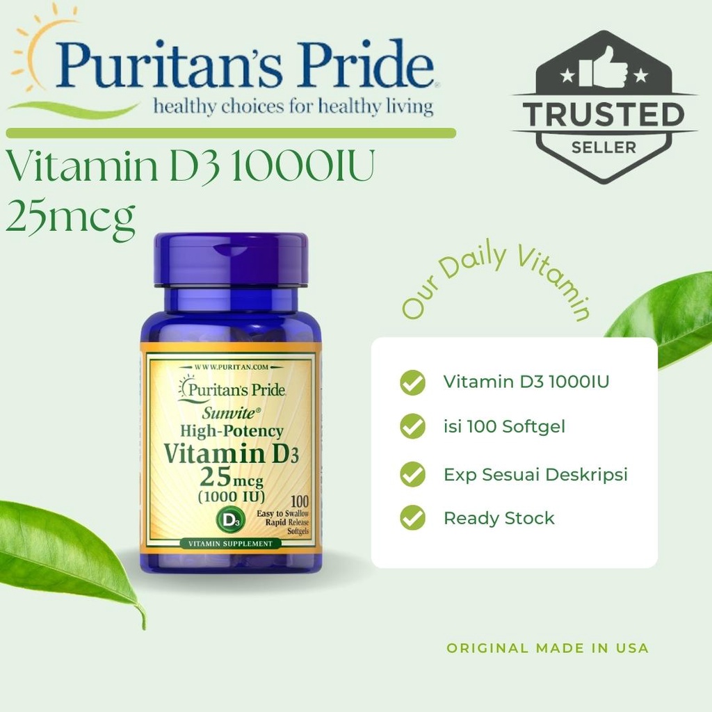 Jual Puritan Pride Vitamin D3 1000IU (25mcg) isi 100 & 200 / 2000IU (50mcg) isi100 & 200 ...