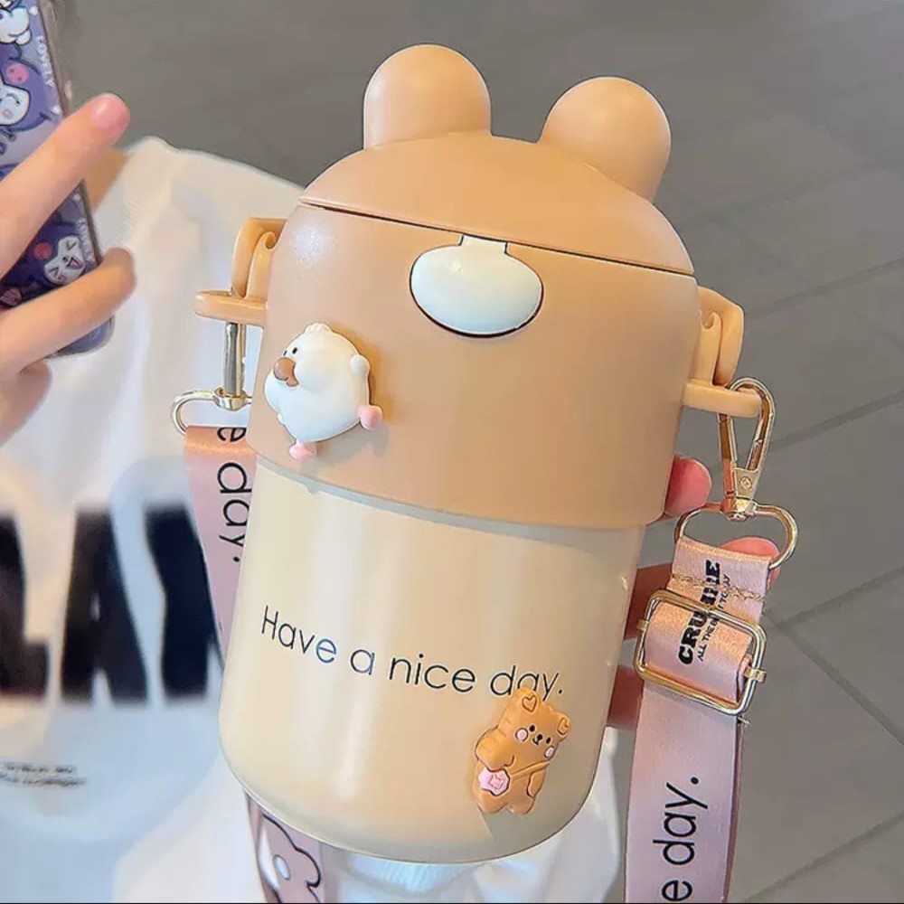 Jual Botol Minum Anak Sekolah Sedotan Kelinci Lucu 600ml/ Botol Minum dengan Tali/ Botol Minum ...