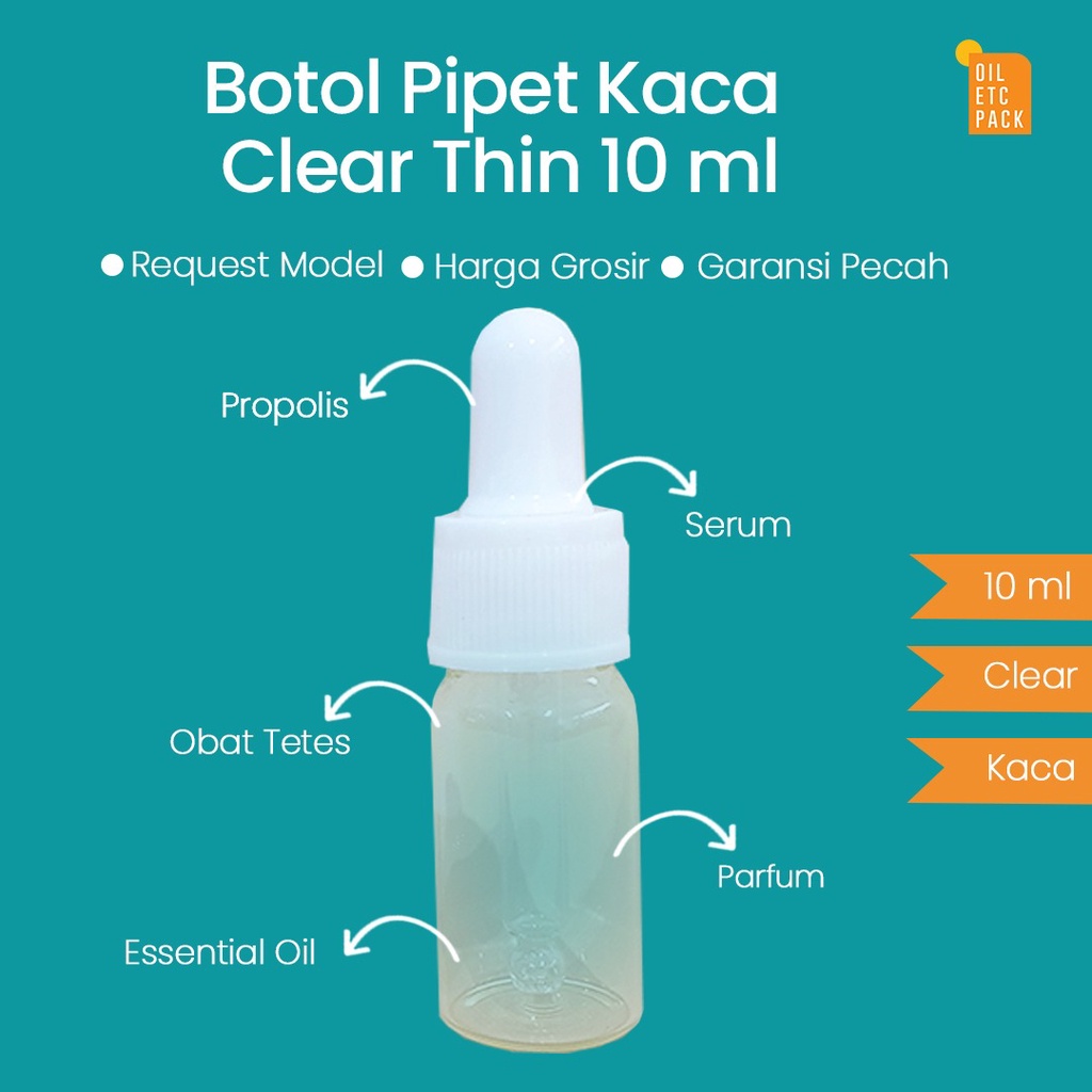 Jual Botol Pipet Dropper Kaca Mini Clear THIN 10ml Ring Putih / Wadah ...