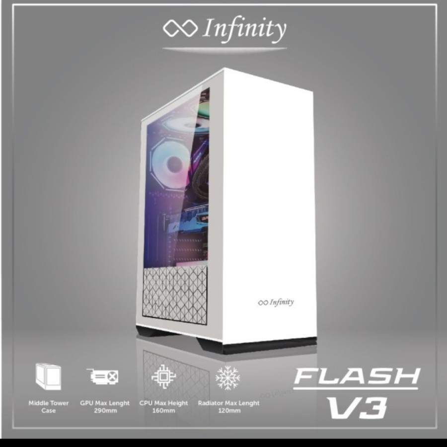 Jual CASING INFINITY FLASH V3 WHITE TEMPERED GLASS - ATX, mATX + 1 FREE ...