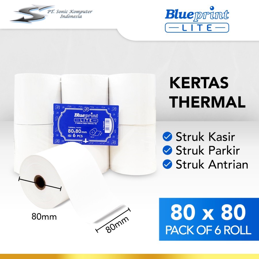 Jual Kertas Thermal Paper 80x80 mm Struk Kasir Nota BLUEPRINT Lite 80 x ...