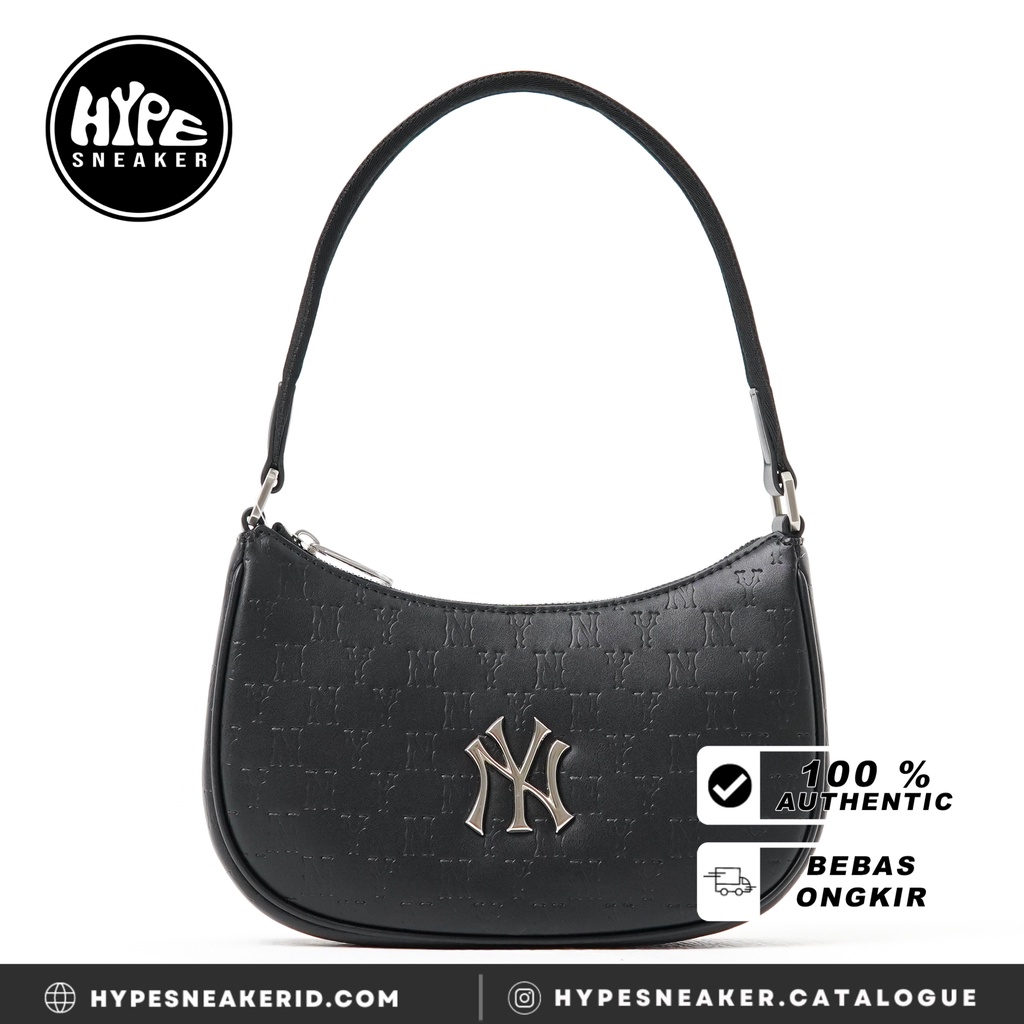 Jual Tas MLB NY SILVER BLACK LEATHER HOBO BAG 100% ORIGINAL | Shopee ...