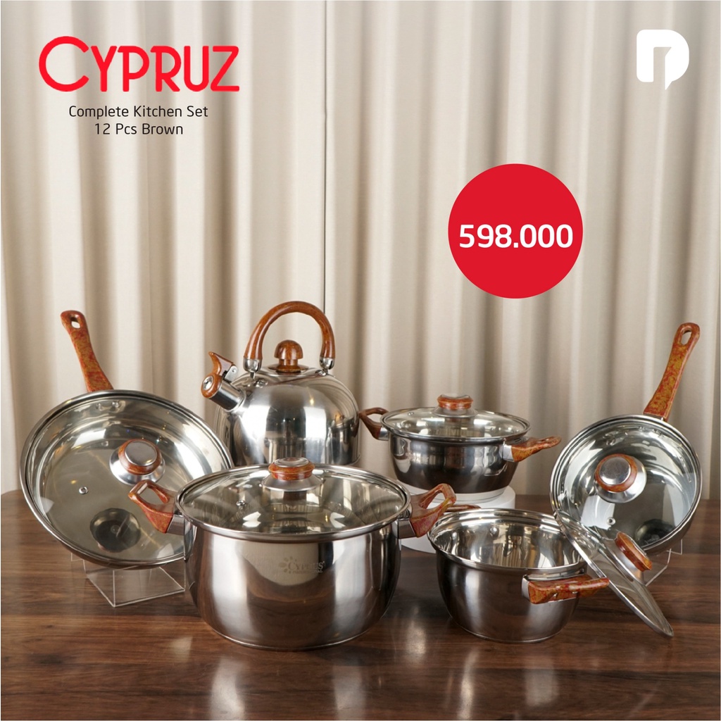 Jual Cyprus Complete Kitchen Set 12 Pcs Brown | Panci Set Stainless ...