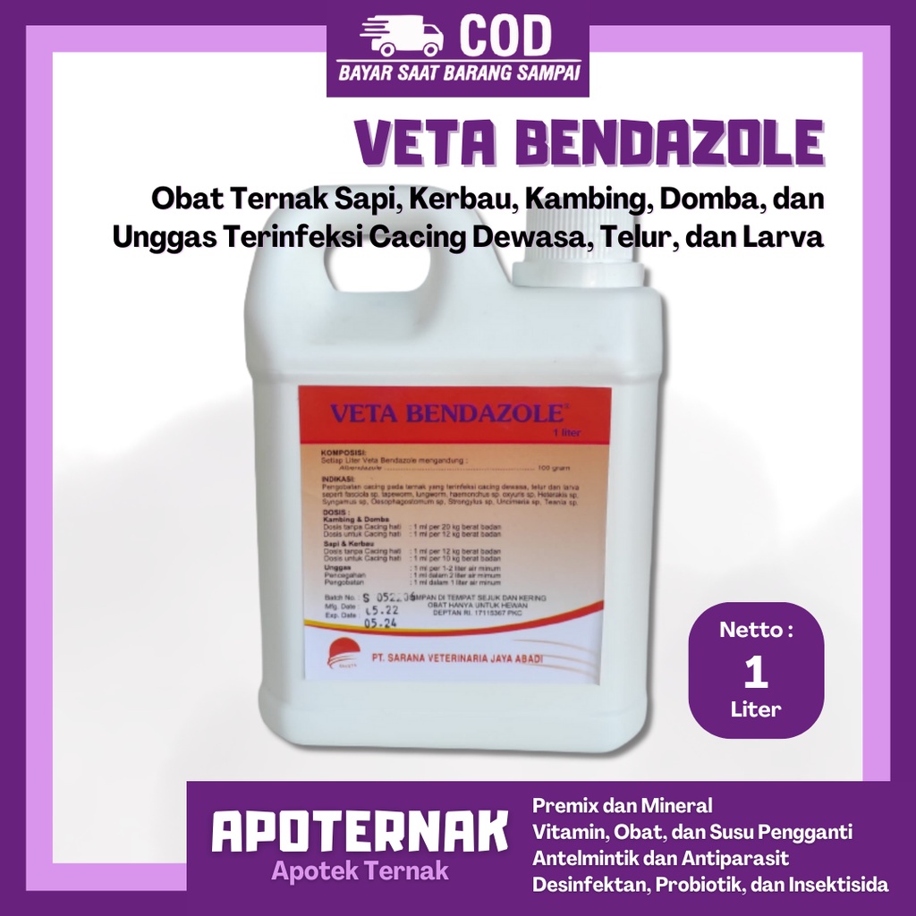 Jual VETA BENDAZOLE @1 Liter | Obat Cacing Minum Ternak Untuk Sapi ...