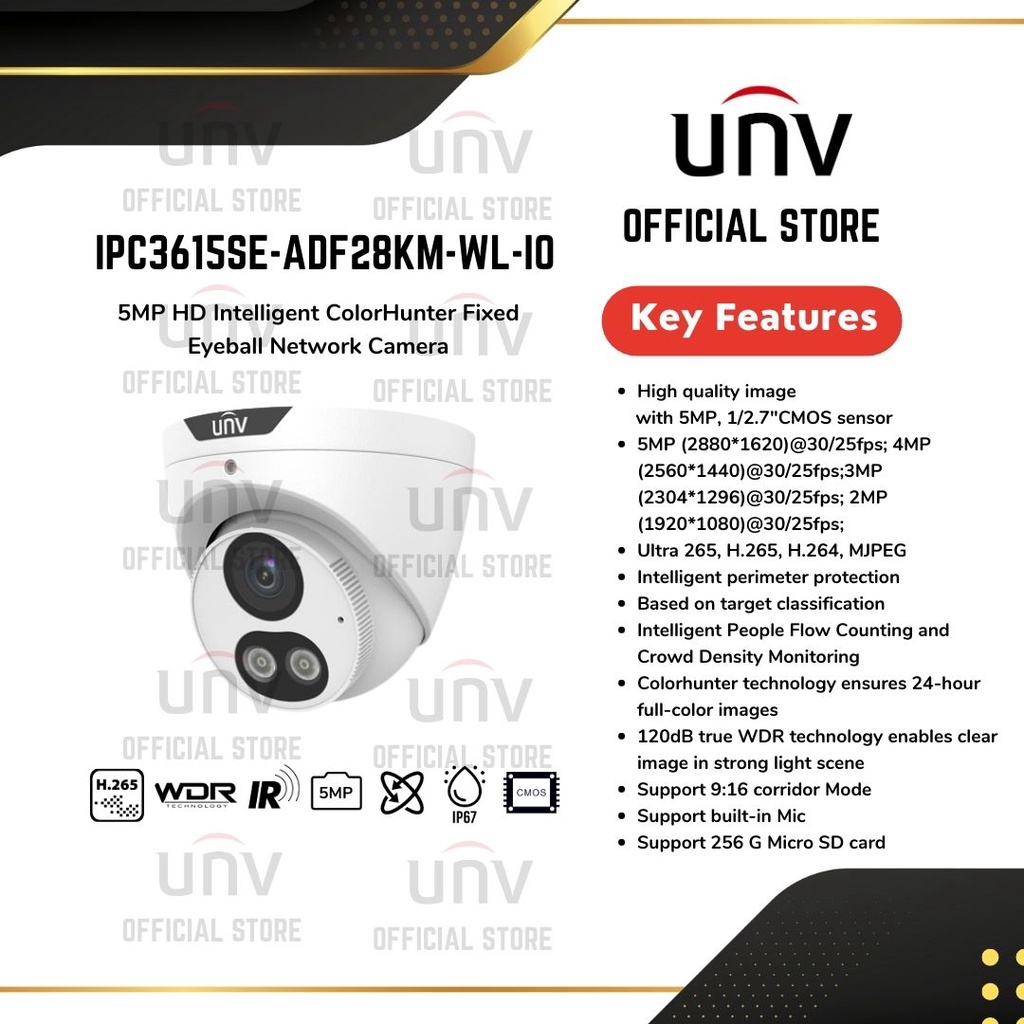 Jual UNV IPC3615SE-ADF28KM-WL-I0 Uniview 5MP HD Intelligent ColorHunter Fixed Eyeball Network ...