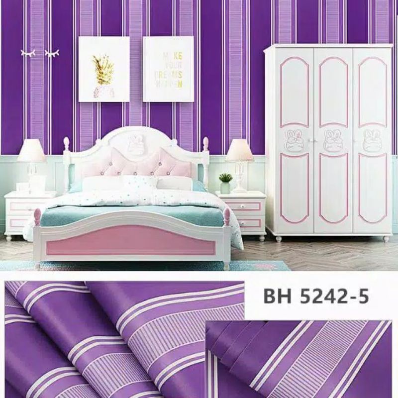 Jual Wallpaper Dinding Kamar Tidur Motif Salur Garis Ungu Wallpaper