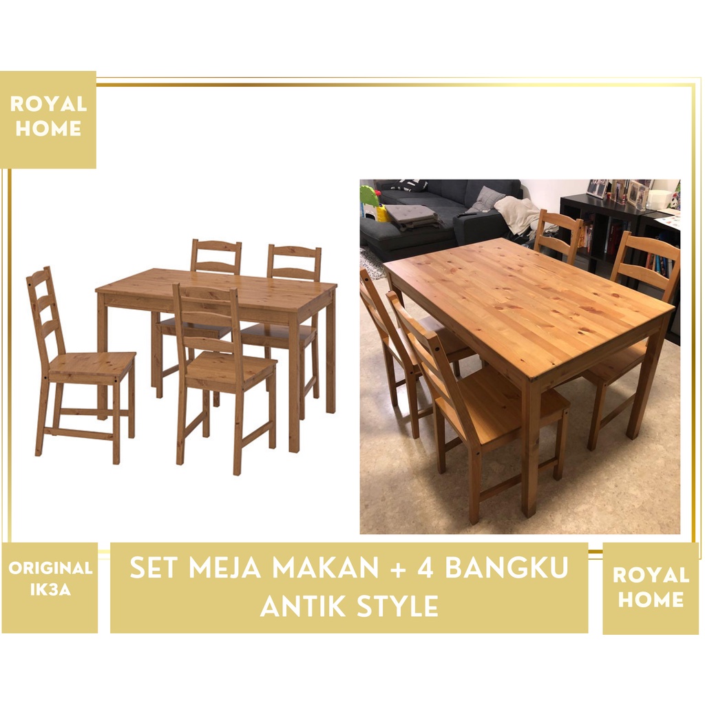 Jual Set Meja Makan & 4 Kursi Kayu Kayu Pinus Antik Traditional Style JOKMOK Dining Table ...