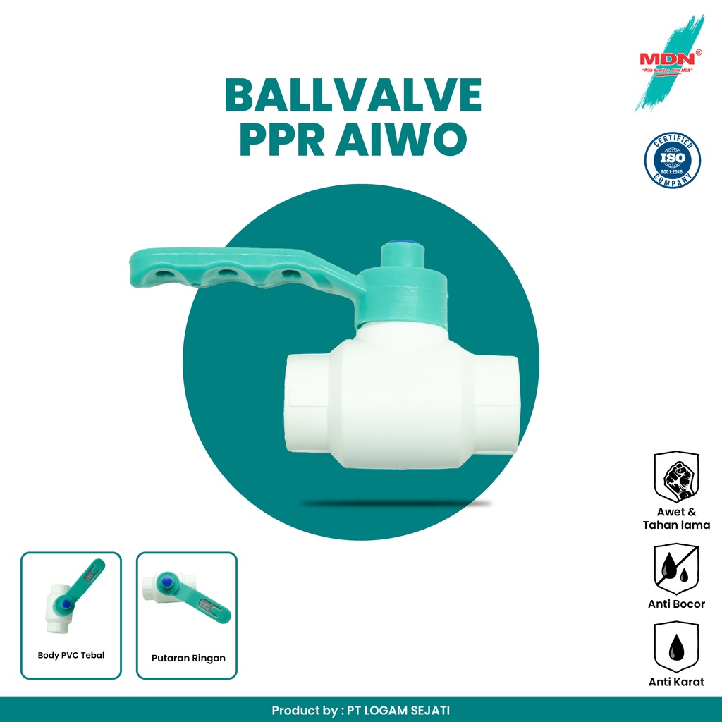 Jual AIWO BALLVALVE PPR PUTIH HANDLE BESI KARET + BOLA BESI / BALL ...