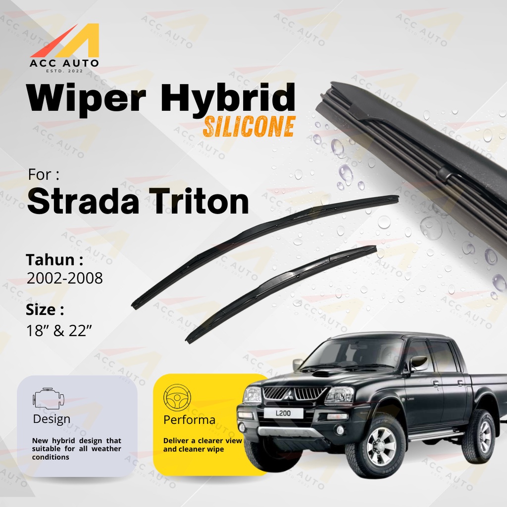 Jual Wiper Frameless Mobil Mitsubishi Strada Triton Karet Kaca Silicon Hybrid / Kipas Kaca Model ...