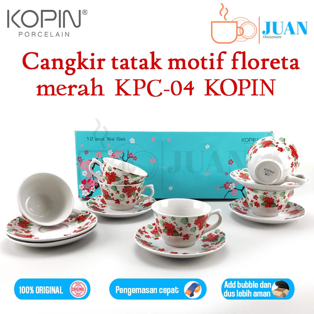 Jual KOPIN 6 Pasang cangkir tatak keramik motif bunga floreta merah ...