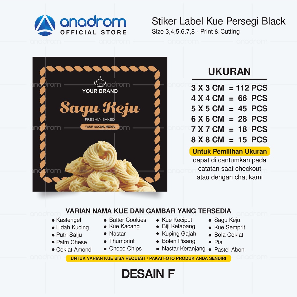 Jual Stiker Label Kue Persegi Black | Sticker Label Kue Kering ...