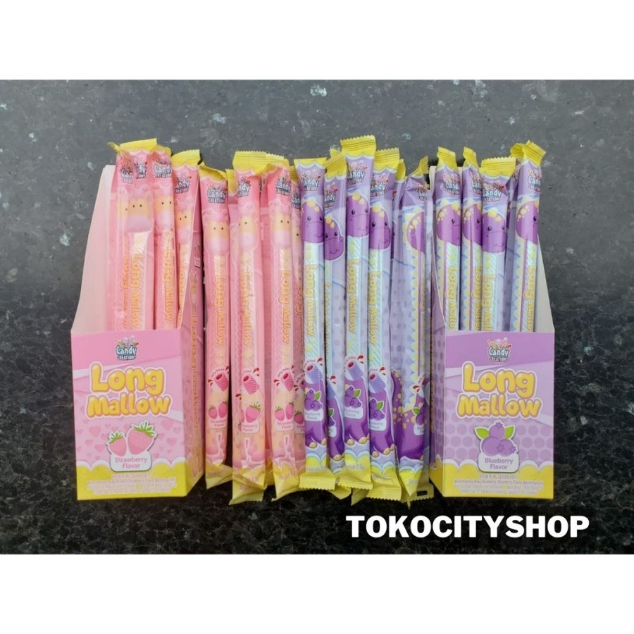 Jual Marshmallow Long Mallow Rasa Strawberry & Blueberry Isi 12 Pcs ...