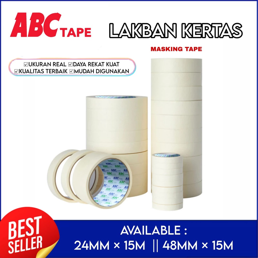 Jual Lakban Kertas Masking Tape ABC Selotip Warna Putih 24MMx15M ...