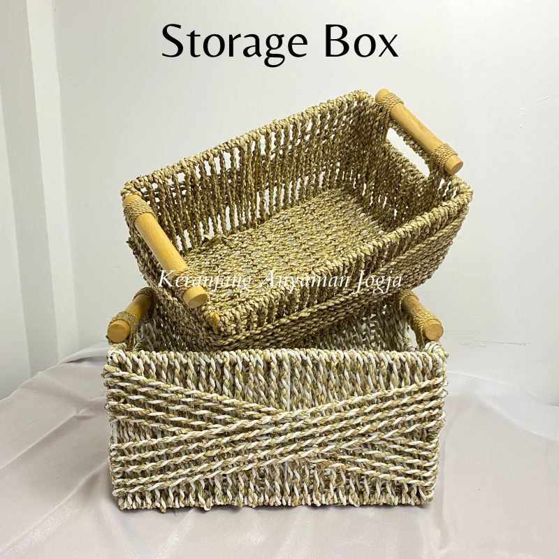 Jual Large Rectangular Wicker Basket for Organizing, Decorative Wicker ...