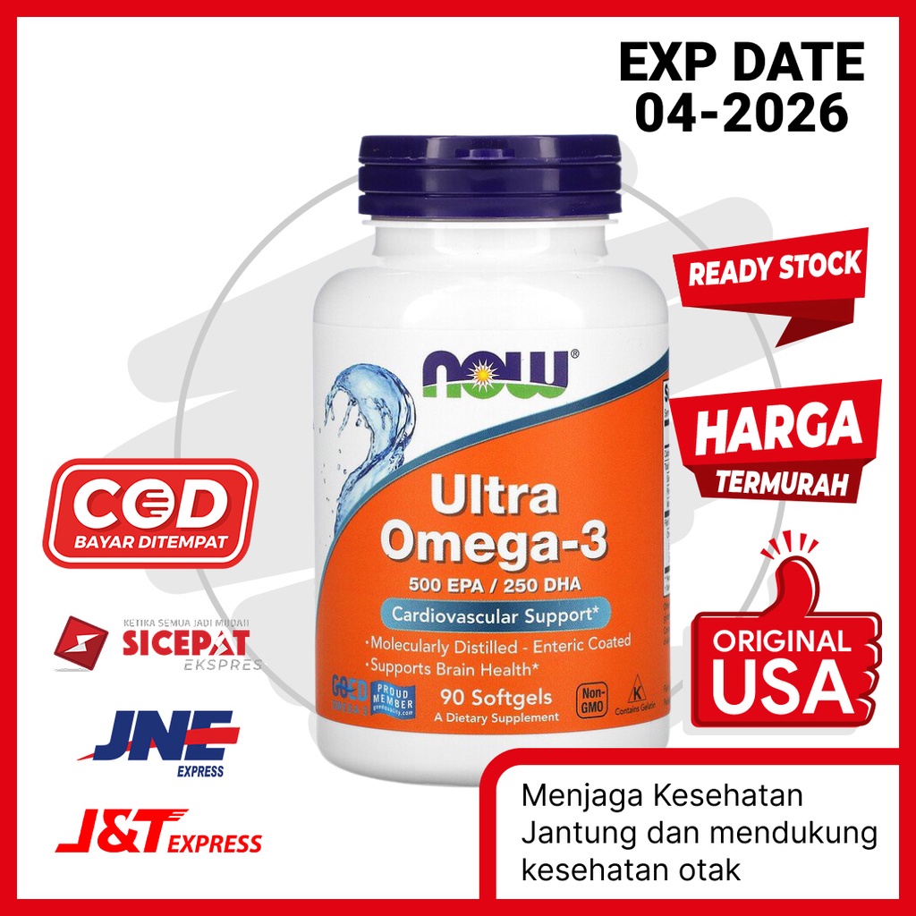 Jual Vitamin Ultra Omega 3 500 EPA 250 DHA Now 90 Softgel | Shopee Indonesia