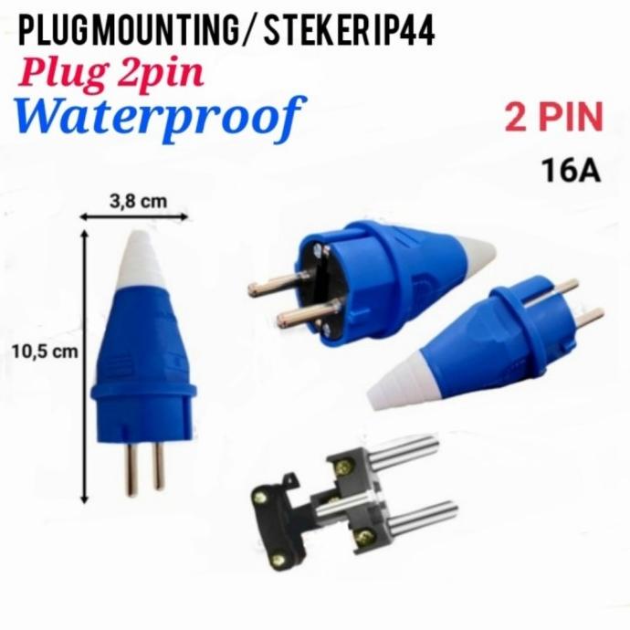 Jual steker listrik 2p 16A / plug mounting 2pin / male steker ip44 ...
